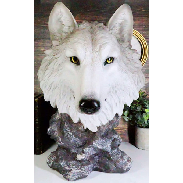 Millwood Pines Large Grey Wolf Head Bust Statue 16" Tall Timber-Wolf ...