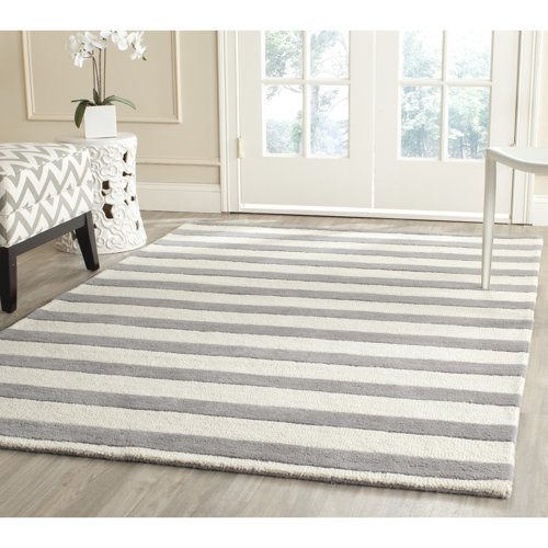 Breakwater Bay Erol Striped Handmade Tufted Wool Gray/Ivory Area Rug ...