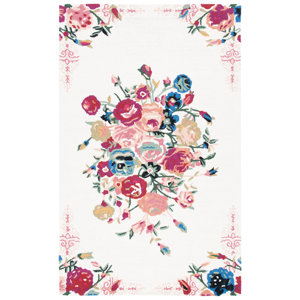 Red Barrel Studio® Delmarie Handmade Ivory/Pink/Red Rug & Reviews | Wayfair