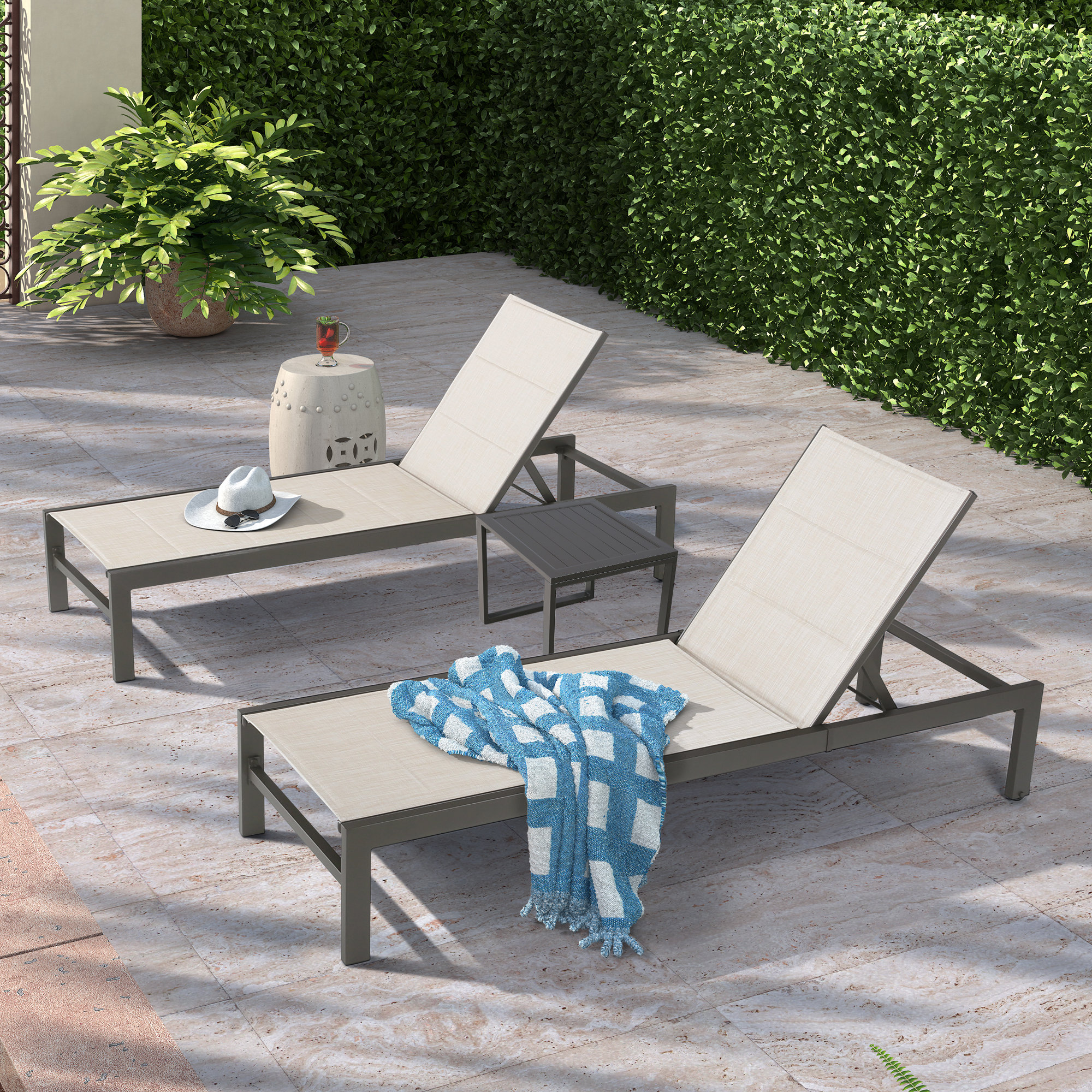 Wade Logan® Allijah Outdoor Metal Chaise Lounge Set with Table ...
