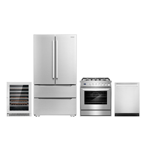 Cosmo 4 Piece Kitchen Appliance Package with French Door Refrigerator ...