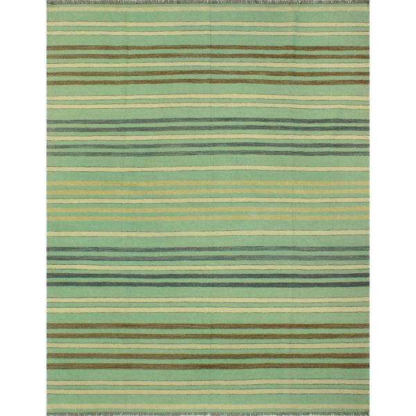 Union Rustic Brana Handmade Hand-Knotted Wool Green/Blue Rug | Wayfair
