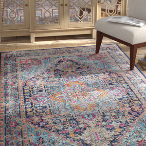 Mistana™ Ashburn Power Loom Performance Teal/Navy Rug & Reviews | Wayfair