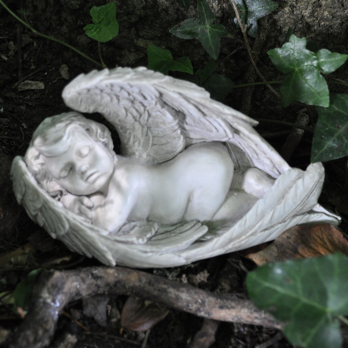 Dakota Fields Vintage Cherub Lying Down Asleep Wrapped in Wings Statue ...