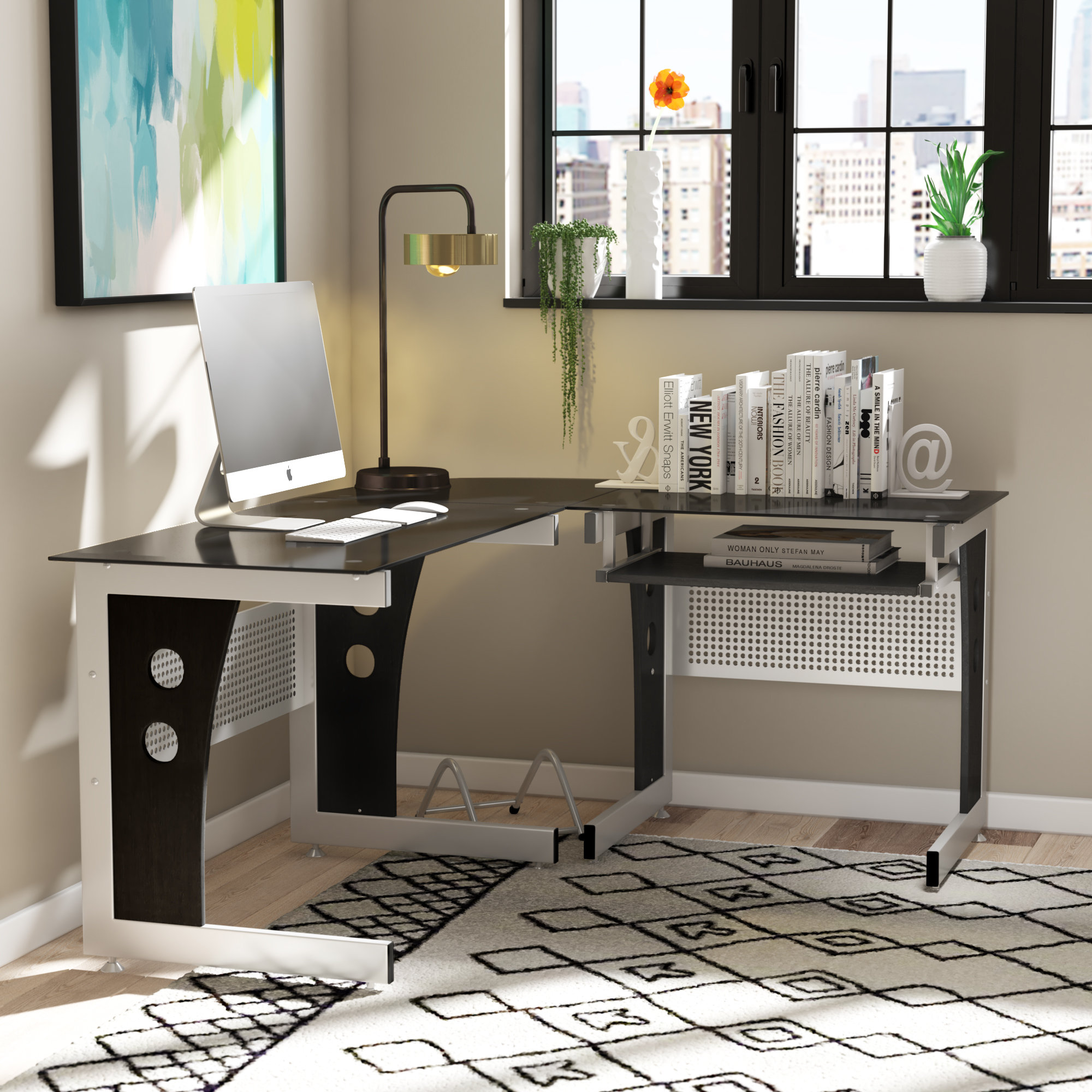 Ebern Designs Naik Glass L-Shape Gaming Desk & Reviews | Wayfair