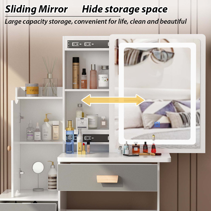 Latitude Run® Vinush Vanity Set with Stool and Mirror & Reviews | Wayfair