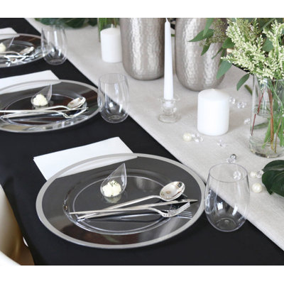Ecoquality 13 Inch Round White Plates With Silver Rim 16 Guests | Wayfair