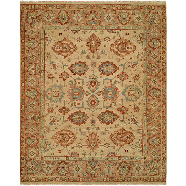 Canora Grey Session Handmade Hand-Knotted Wool Beige/Green Rug | Wayfair