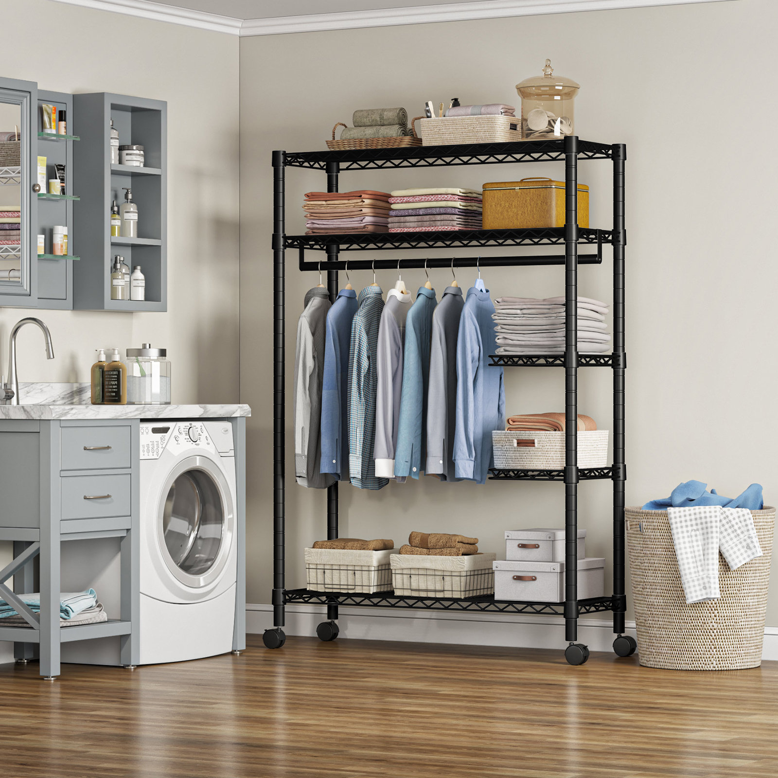 Rebrilliant Breyanah 45'' Rolling Clothes Rack & Reviews | Wayfair