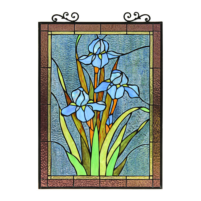 Red Barrel Studio® Blue Iris Floral Tiffany Window Panel & Reviews ...