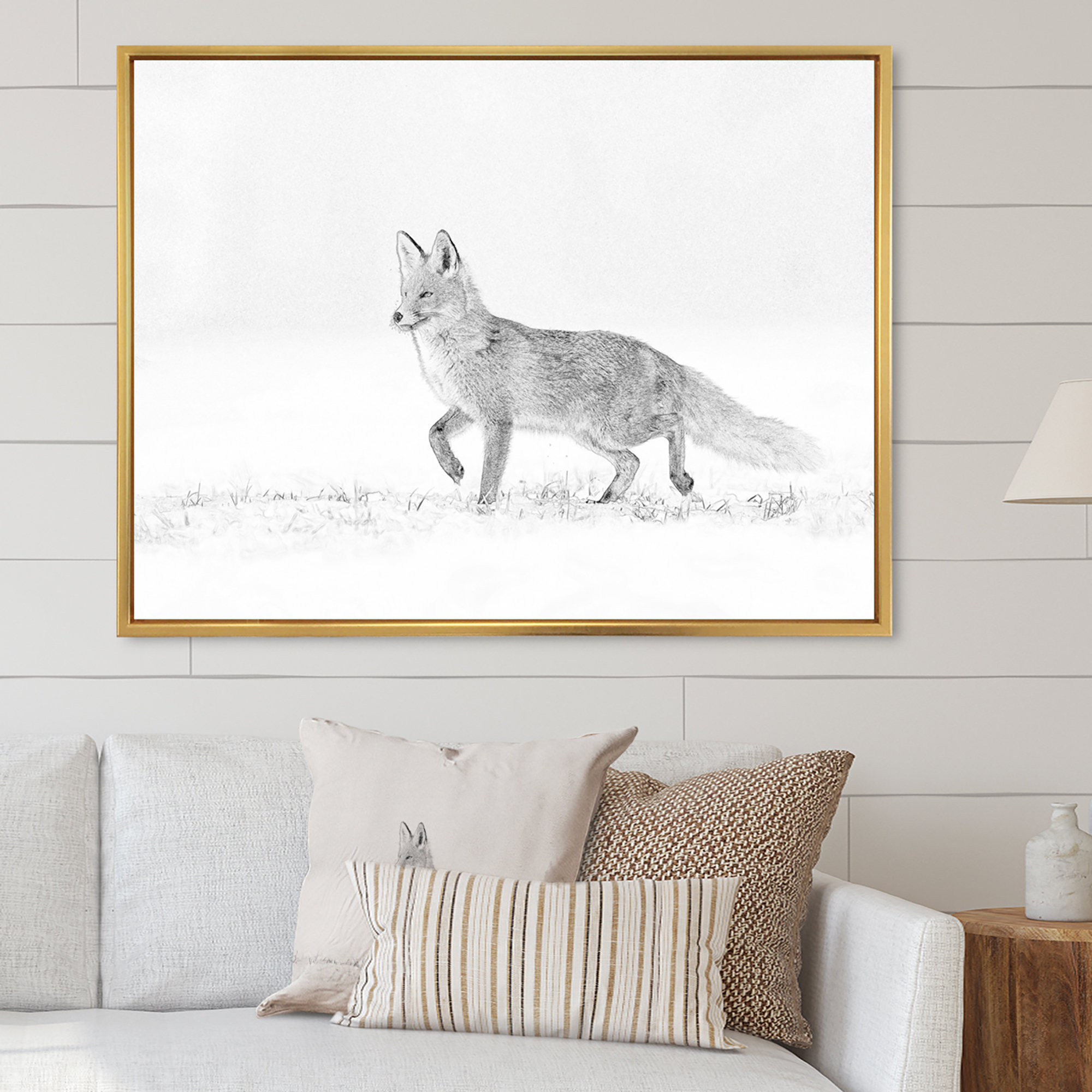 Millwood Pines Black And White Fox Sketch In Winter Black And White Fox ...