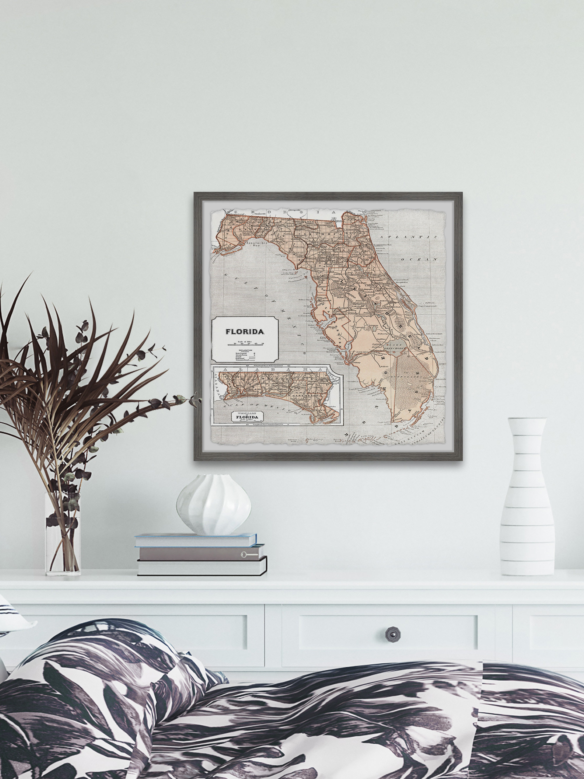 Williston Forge Old Map Of Florida - Picture Frame Graphic Art | Wayfair