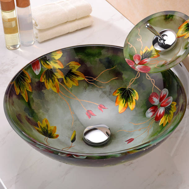 ANZZI Panye 16.5'' Green Tempered Glass Circular Vessel Bathroom Sink ...