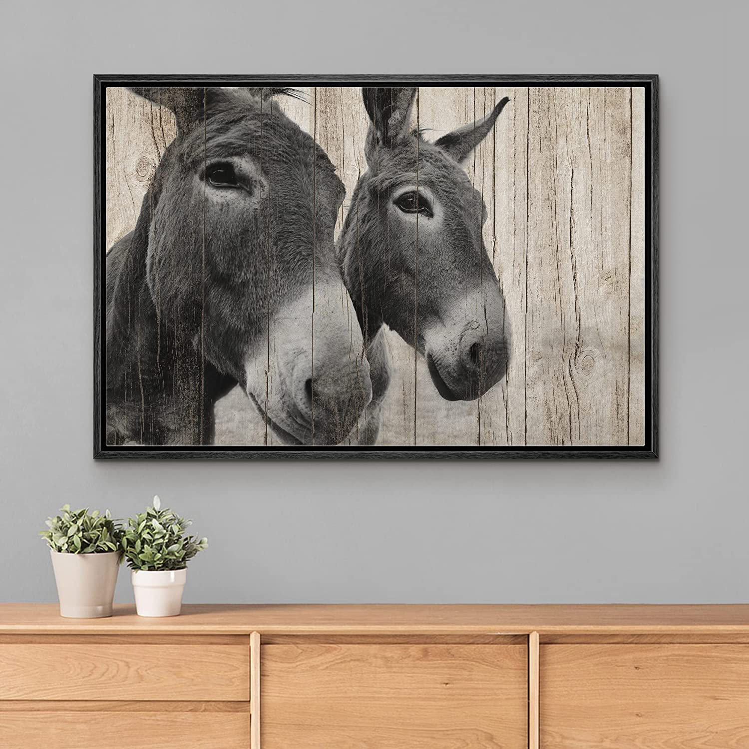SIGNLEADER Wood Panel Countryside Farm Donkey Duo - Floater Frame Print ...