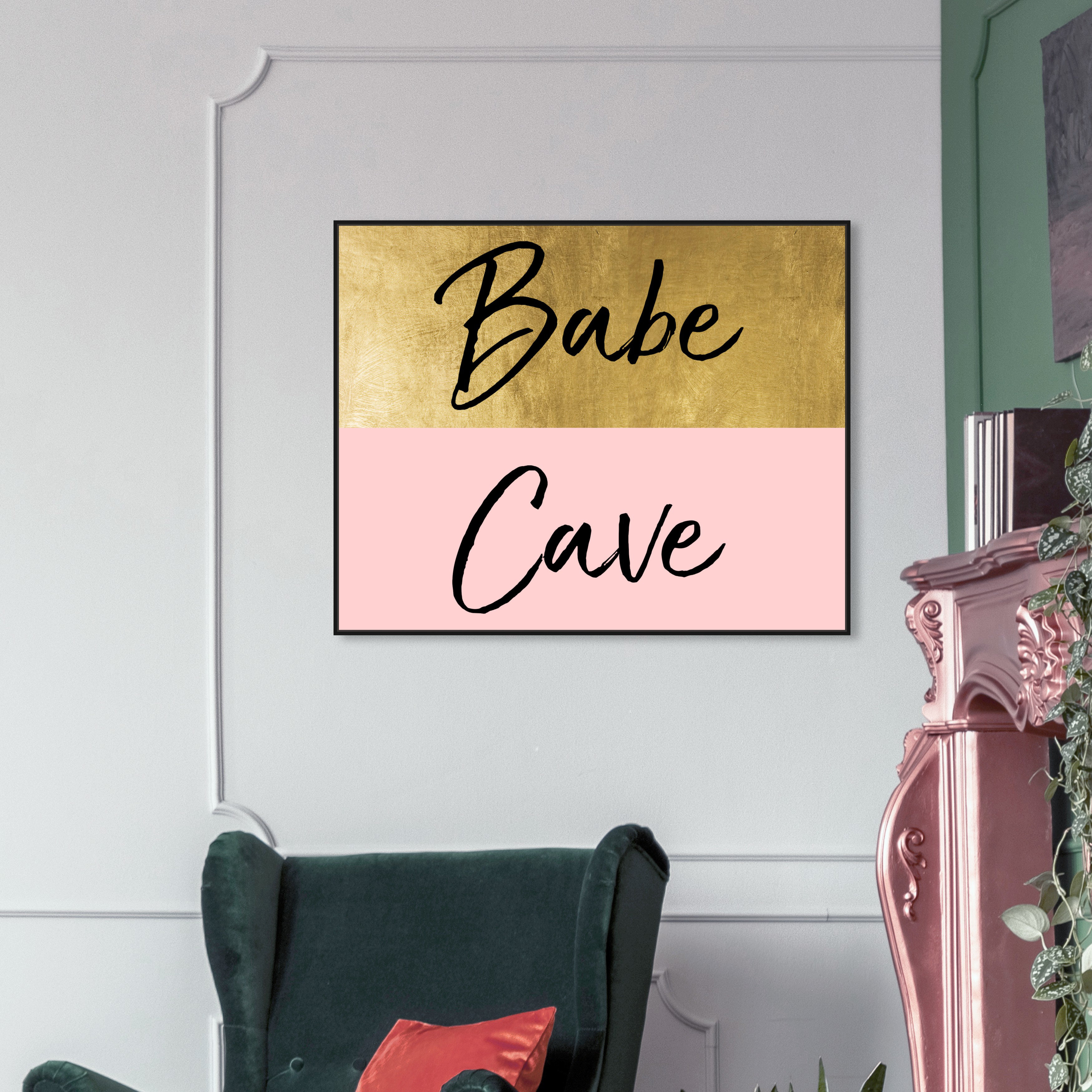 Oliver Gal Babe Cave Babe Cave Pink, Glam Babe Cave Modern Gold On Canvas Textual Art | Wayfair