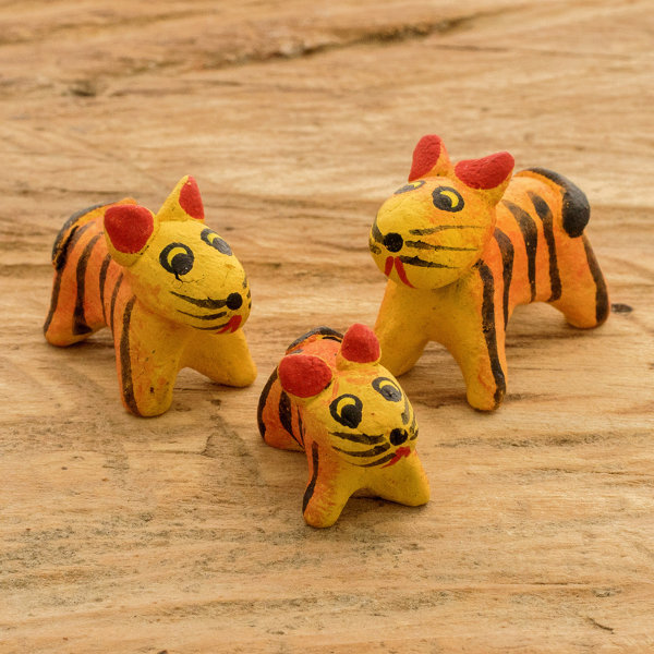 Bungalow Rose Handmade Tiger Family Ceramic Figurines | Wayfair