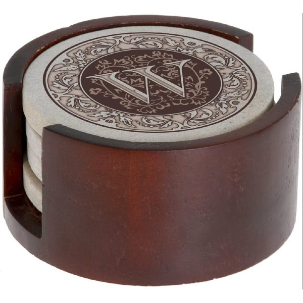 shengshigood Monogram 4 Piece Coaster Set With Circular Holder | Wayfair