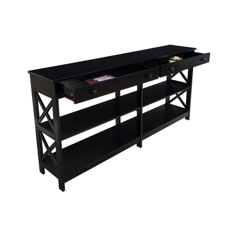 Three Posts™ Lemay 2 Drawer 60 Inch Console Table With Shelves ...