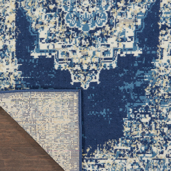 Bungalow Rose Burnie Performance Blue/White Rug & Reviews | Wayfair