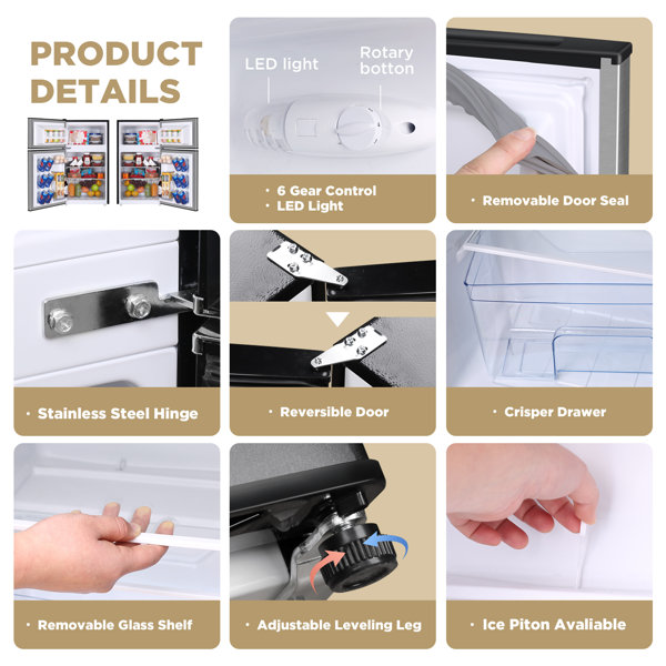 Frestec 3.2 Cubic Feet cu. ft. Freestanding Mini Fridge with Freezer ...