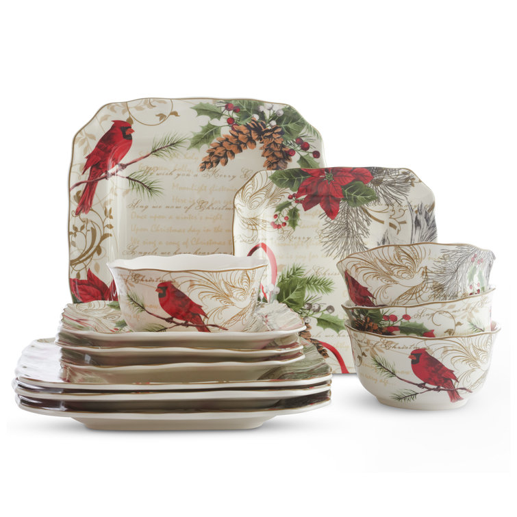 222 Fifth Holiday Wishes Porcelain China Dinnerware - Set of 12 ...
