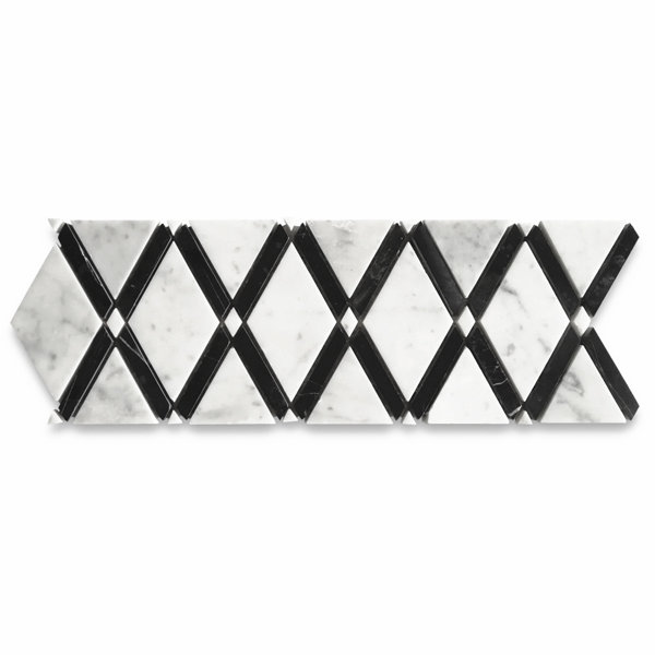 Marble Online Carrara White Marble Lattice Black Diamond Mosaic Border ...
