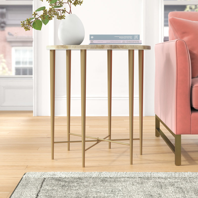Joss & Main Tira 25'' Tall Stone Cross Legs End Table | Wayfair