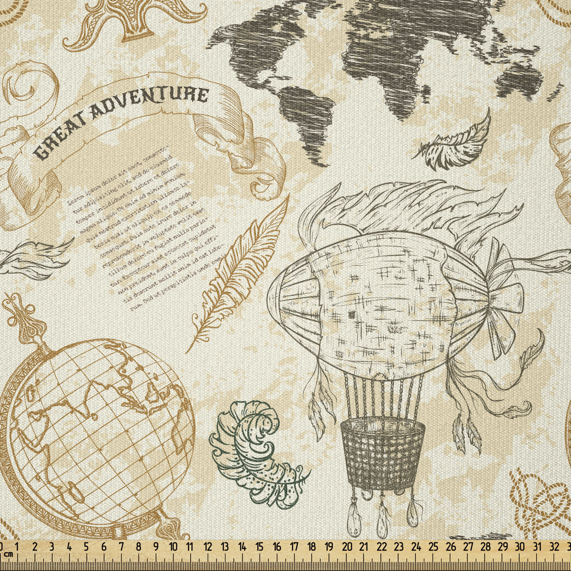 Bless international World Map Fabric By The Yard, Pattern Vintage Globe ...