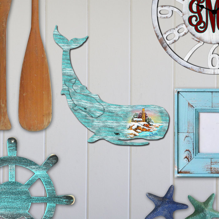 Designocracy Whale Scenic Beach Sunset Wooden Decorative Door Hanger ...
