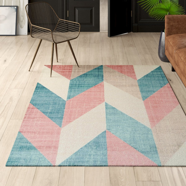 George Oliver Behanan Performance Teal/Pink Rug & Reviews | Wayfair