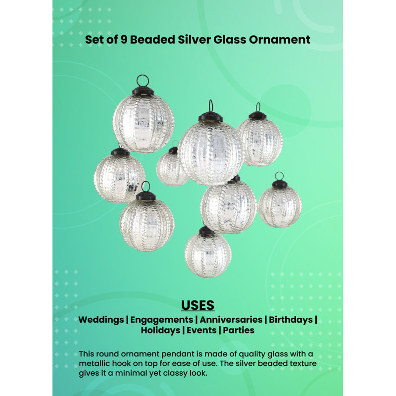 Serene Spaces Living Set Of 9 Beaded Texture Ornament Ball Set | Wayfair