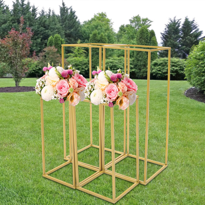 Mercer41 Cindel 4Pcs Gold Flower Floor Stand Metal Column Flower Stand ...