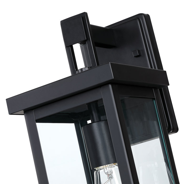 17 Stories Michalitsa Matte Black 16'H Glass Outdoor Wall Lantern | Wayfair