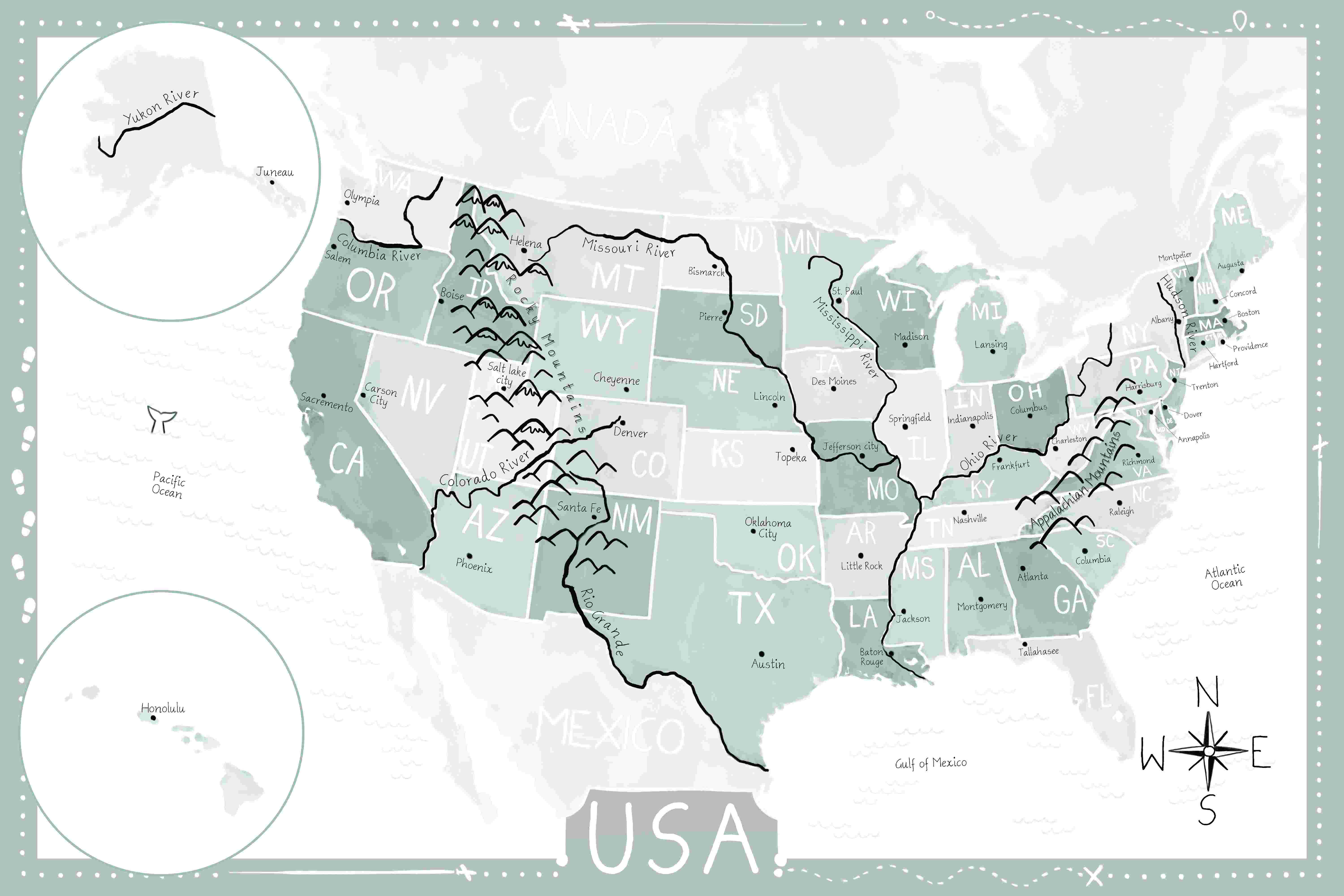 Breakwater Bay Usa Map Grey - Wrapped Canvas Print | Wayfair