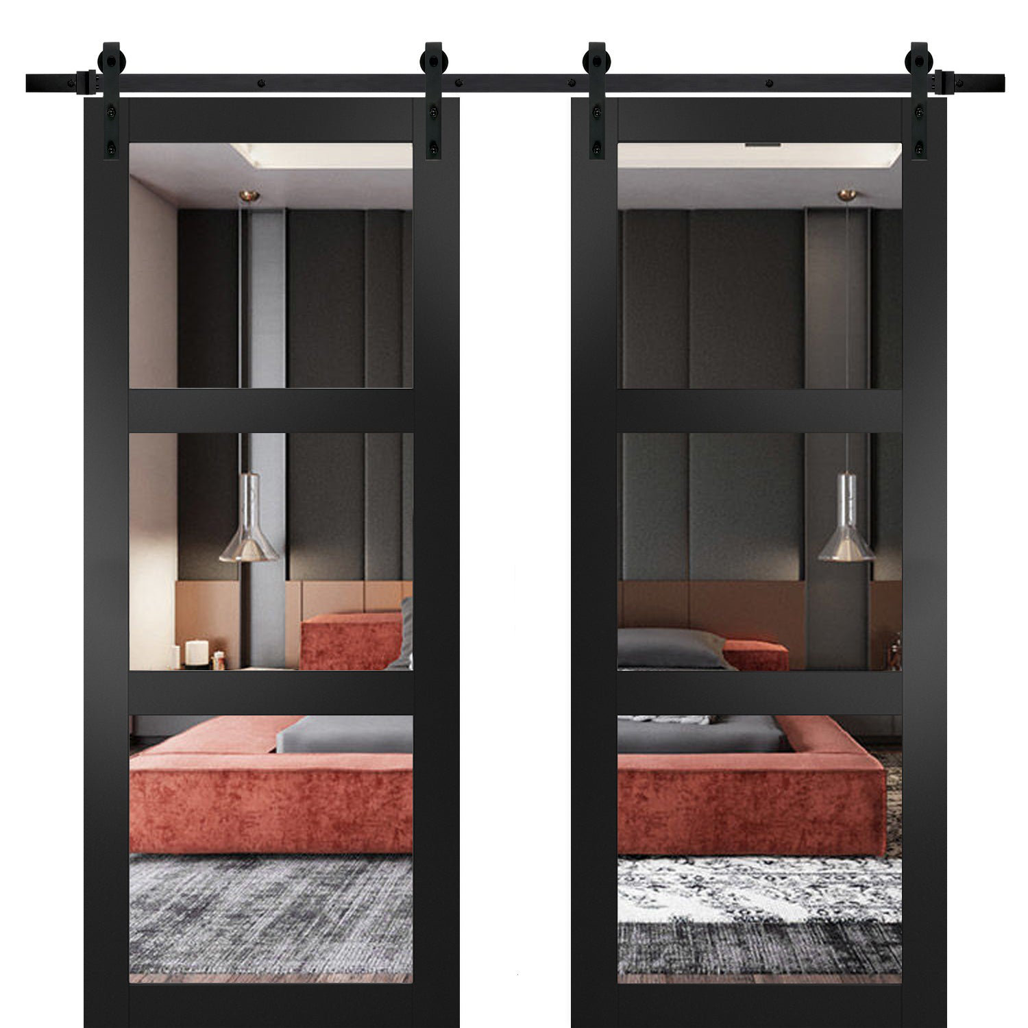 SARTODOORS Lucia Clear Glass Wood Sturdy Interior Barn Black Doors with ...
