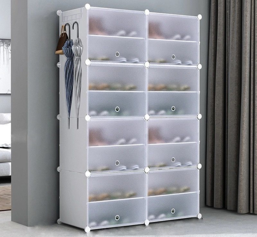 Rebrilliant 32 Pairs Frosted White Plastic Shoe Storage Cabinet | Wayfair