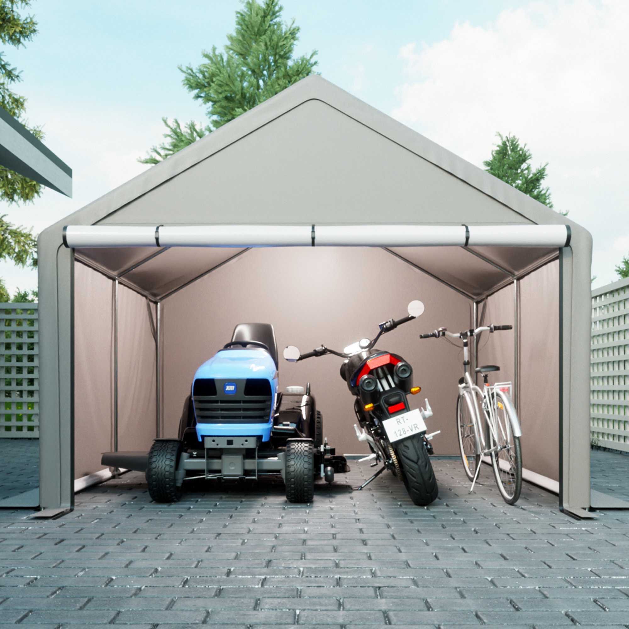 LZBEITEM 10 Ft. W x 10 Ft. D Portable Storage Shed Bike Shed Motorcycle ...