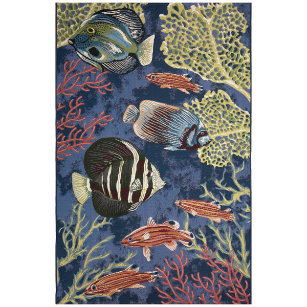 Dovecove Bay Isle Home™ Marina Fish Indoor/Outdoor Rug Navy | Wayfair
