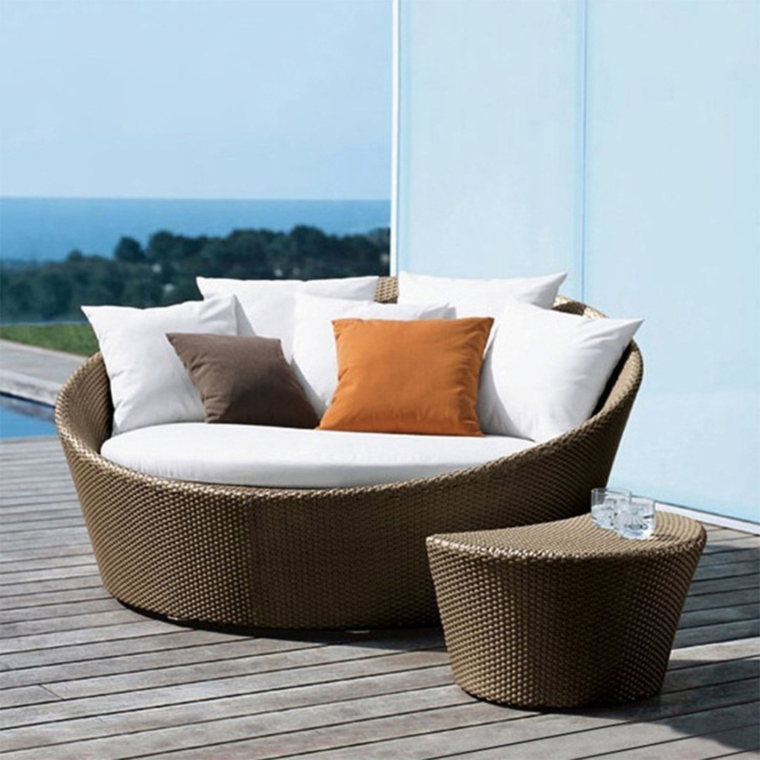 Hokku Designs Wicker Rattan Outdoor Poolside Sofa Daybed With Coffee ...