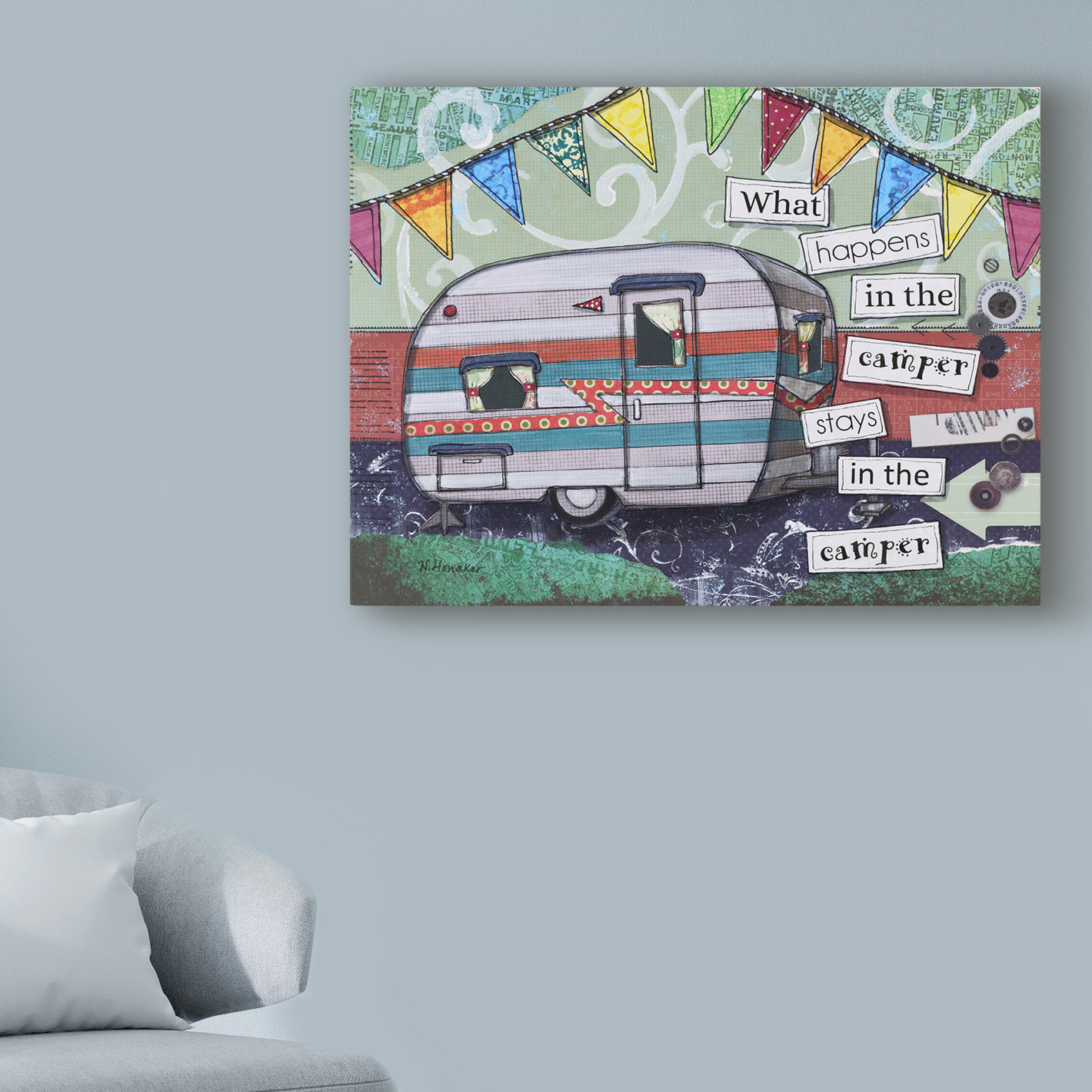 East Urban Home Happy Camper by Let Your Art Soar - Wrapped Canvas ...