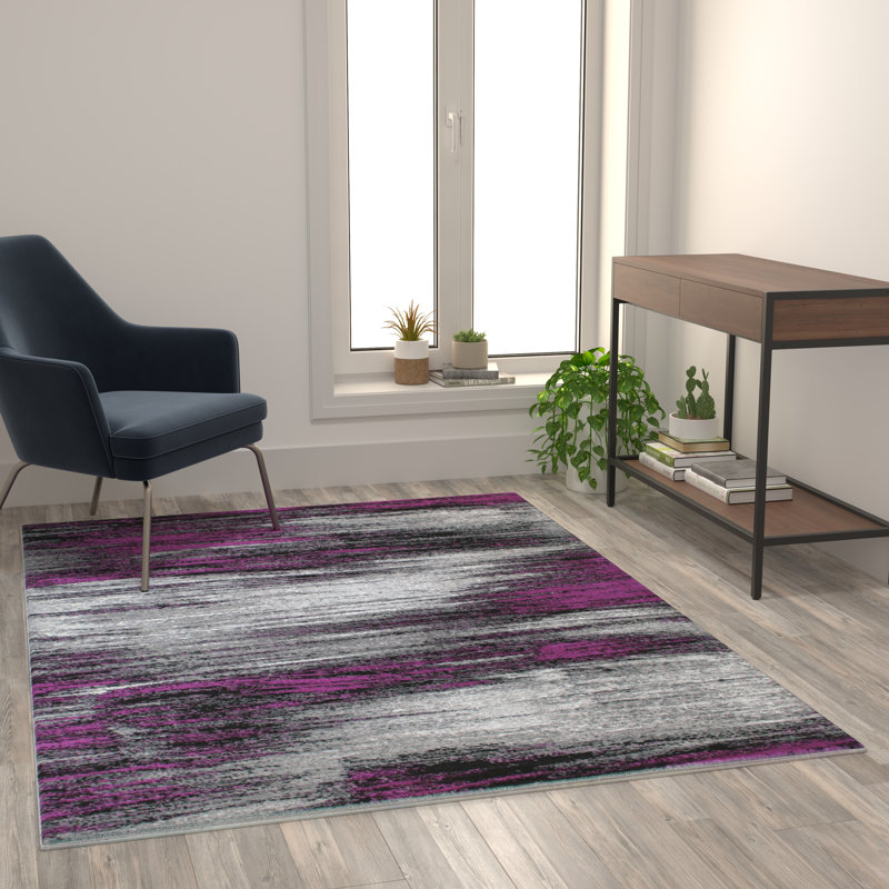 17 Stories Alexavior Purple/Gray Abstract Scraped Pattern Area Rug ...