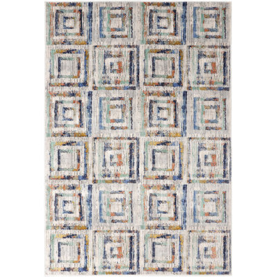 Scott Living Weathered Squares Performance Teal/Gold/Gray Rug | Wayfair