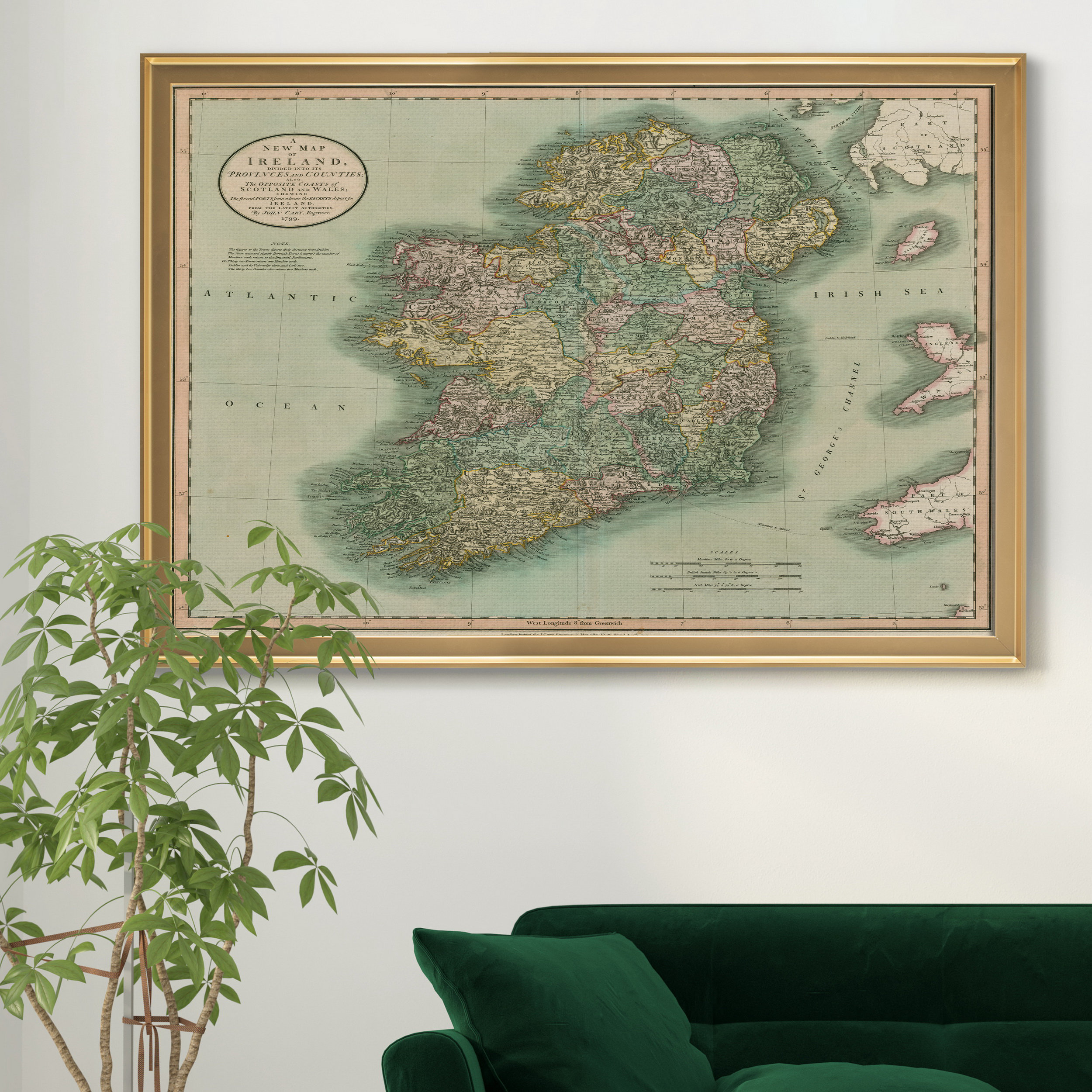 Trinx Vintage Map Of Ireland - Picture Frame Graphic Art on Canvas ...