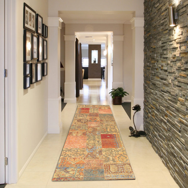 Bungalow Rose Performance Yellow/Orange/Red Rug | Wayfair