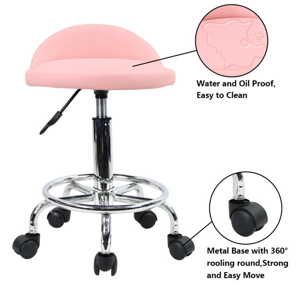 Inbox Zero PU Leather Round Rolling Height Adjustable Lab Stool with ...