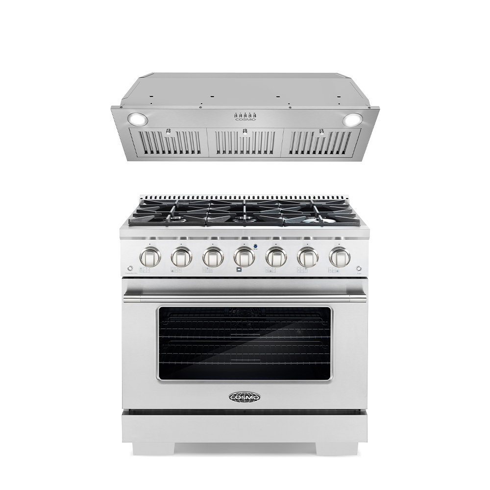 Cosmo 5 Piece Kitchen Appliance Package with 36'' Gas Freestanding ...