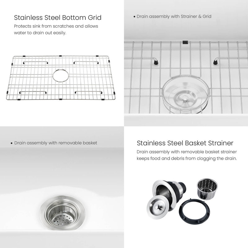 KIBI USA Pillar 33" W Single Bowl Fireclay Farmhouse Kitchen Sink ...