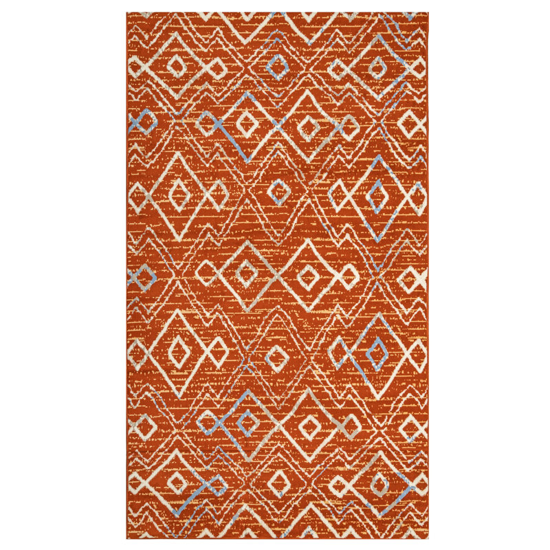 Foundry Select Mcneel Geometric Orange Area Rug | Wayfair
