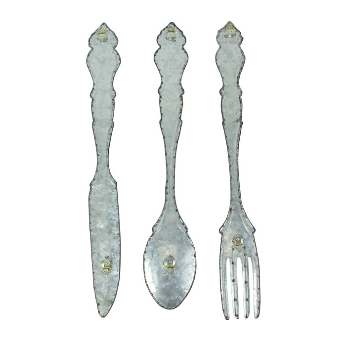 One Allium Way® 3 Piece Galvanized Metal Fork Spoon Knife Kitchen Wall ...