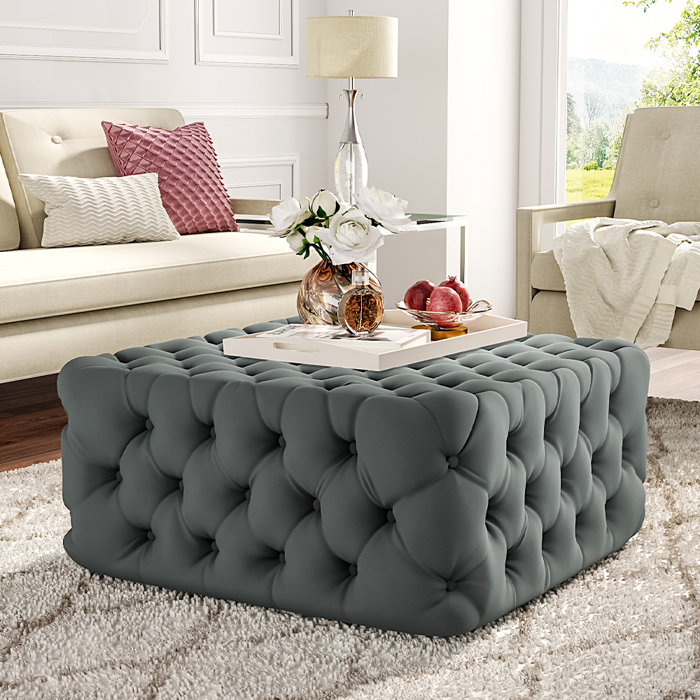 Rosdorf Park Silkgrass Velvet Tufted Square Footstool Ottoman | Wayfair ...